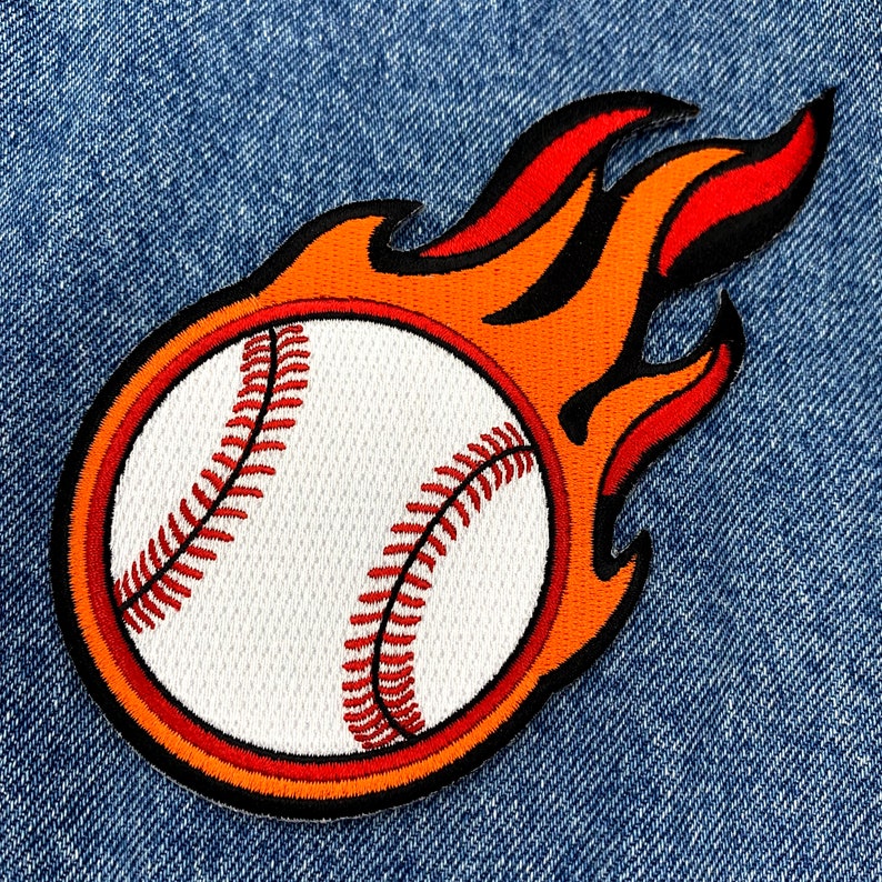 FLAMING BASEBALL PATCH Iron-on Embroidered Applique Major - Etsy
