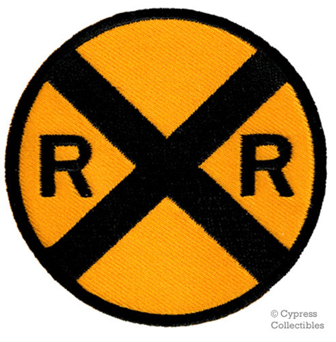 RAILROAD Crossing Patch Iron-on Embroidered Applique Road Sign Train RR ...