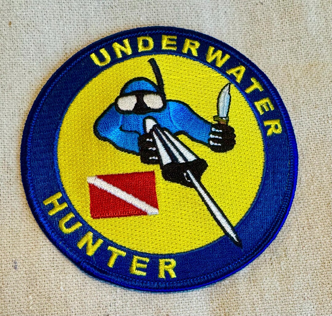 UNDERWATER HUNTER Scuba Diving PATCH Embroidered Iron-on Applique Diver ...