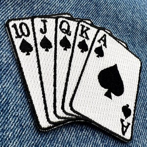ROYAL FLUSH PATCH Iron-on Embroidered Playing Card Ace of Spades Poker ...