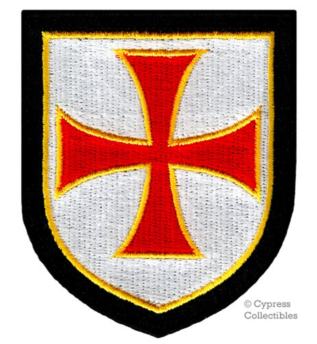 KNIGHTS TEMPLAR SHIELD Patch Iron-on Embroidered Red Crusades Religious ...