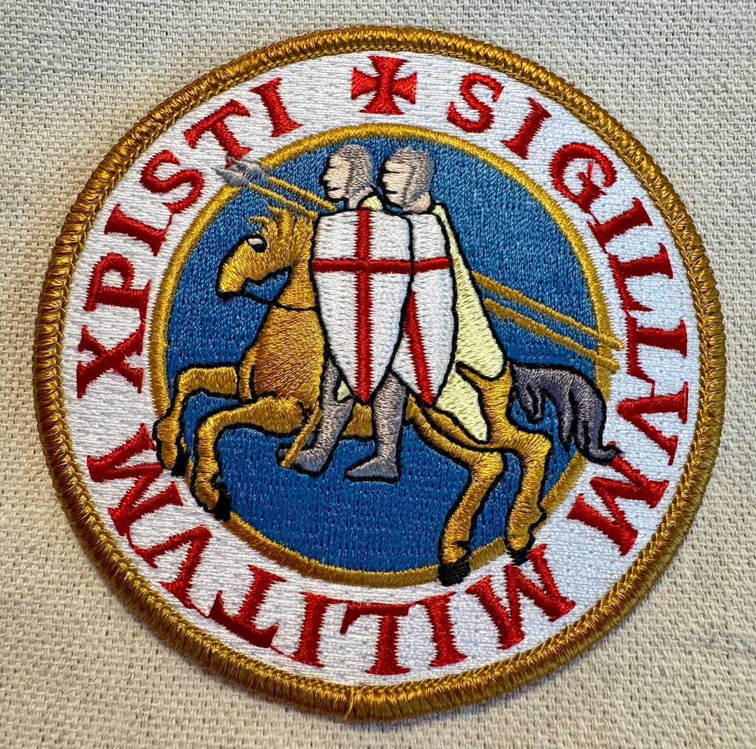KNIGHTS TEMPLAR Seal Patch Iron-on Embroidered White Crusades Religious ...