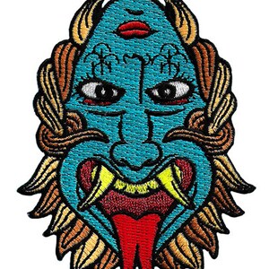 FLIP FACE PATCH Embroidered Iron-on Applique Demon Girl Optical ...
