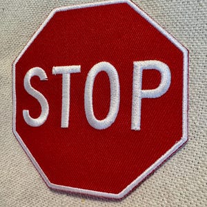 RED STOP SIGN Patch Embroidered Iron-on Applique Highway Traffic Sign ...