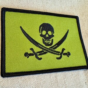 Calico Jack Pirate Flag Patch: Olive Green Skull & Crossbones Applique ...