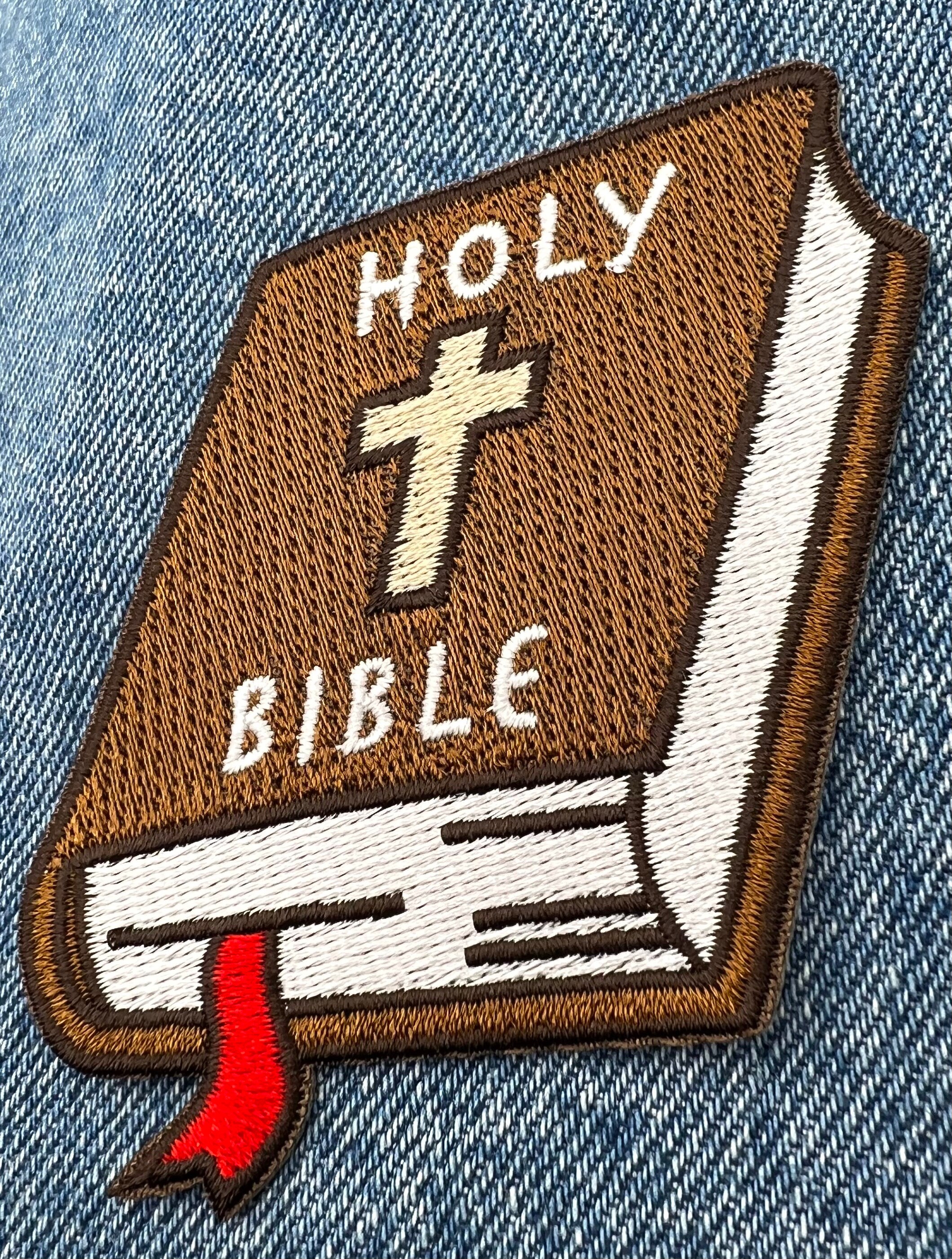 HOLY BIBLE PATCH Iron-on Embroidered Applique Biker Religious Christian ...
