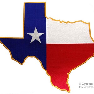 LARGE TEXAS OUTLINE Patch Shape State Flag Iron-on Embroidered Applique ...