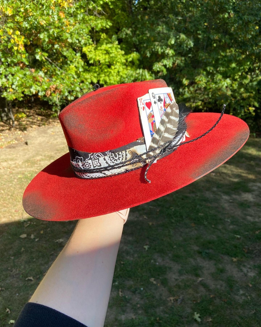 Custom Red Hat With Bandana Detail - Etsy