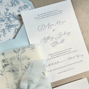French Toile Wedding Invites, Garden Wedding Invitation Suite, Light ...