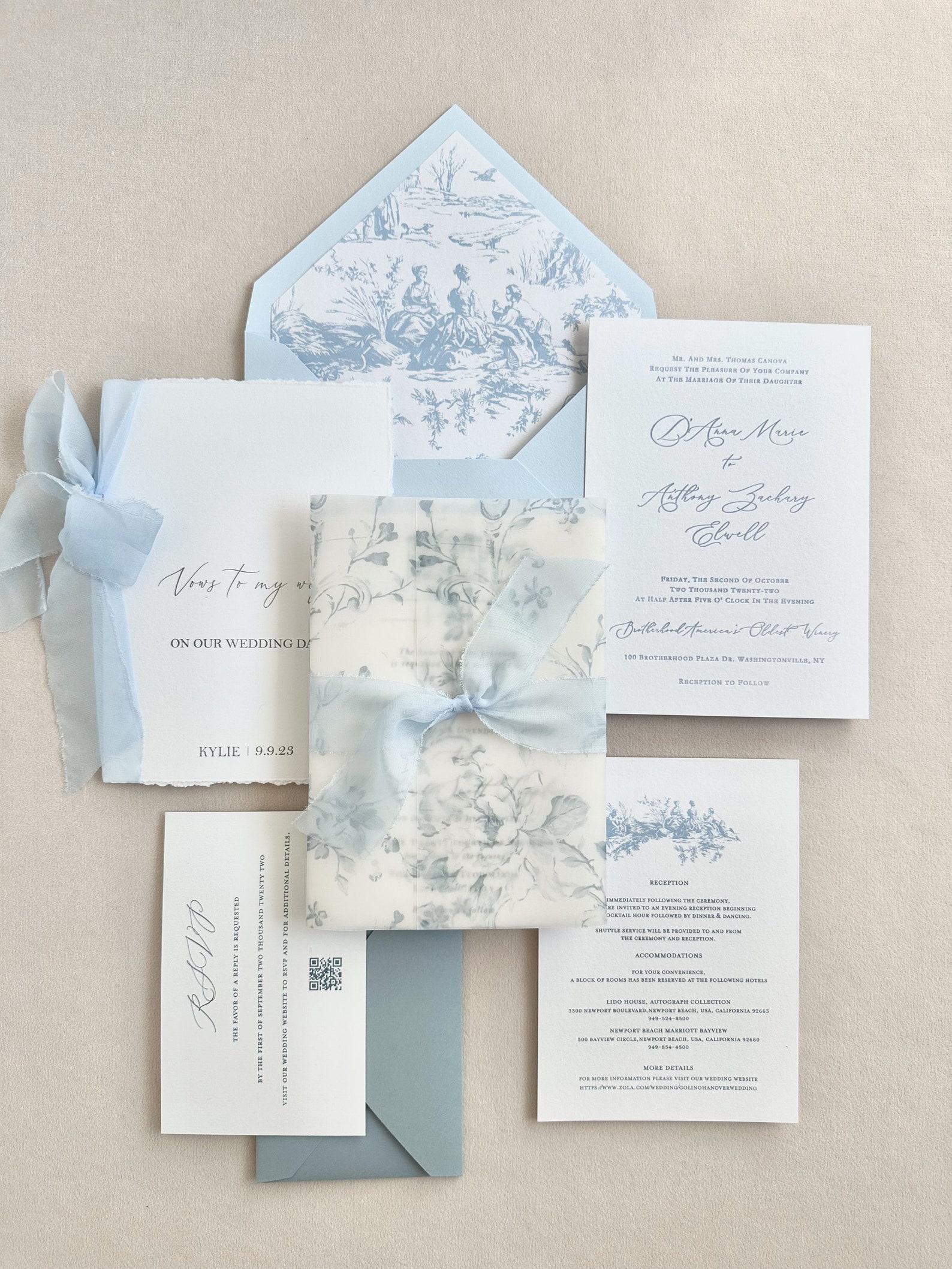 Custom Blue Wedding Invitations – French Style, Elegant Floral ...