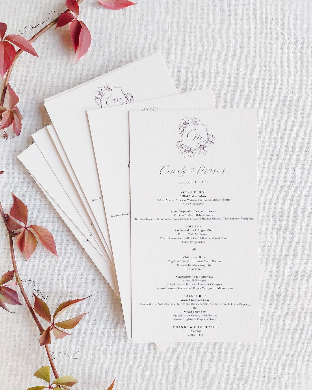 Floral Crest Menu Card, Floral Menu Card, Calligraphy Menu Card, Pale ...