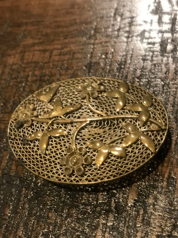 Czech Brooch Pin Filigree Art Deco Design - Gem