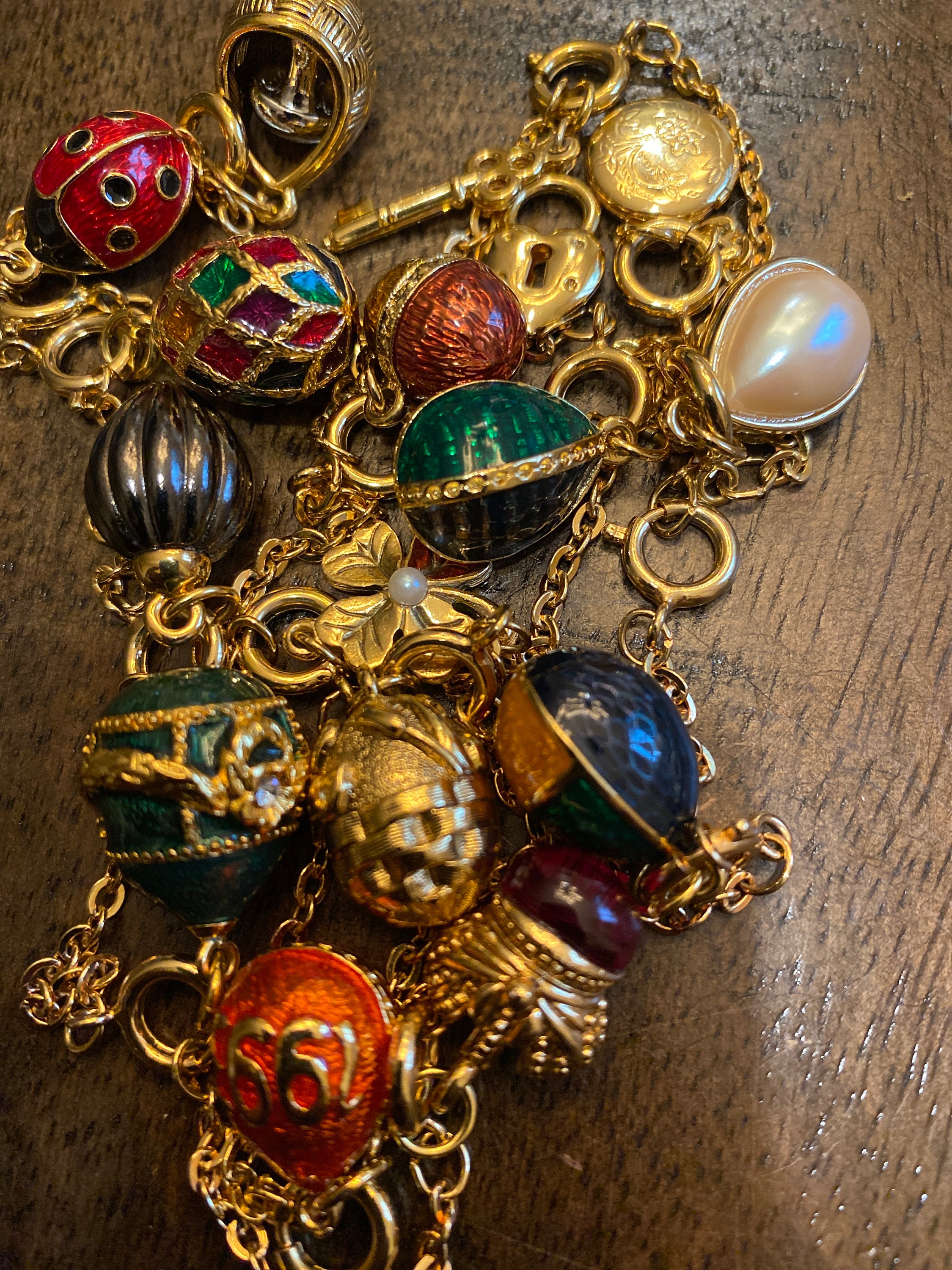 Joan Rivers Faberge Egg Inspired Pendant Charm Necklace, 12 Charms, 34 ...