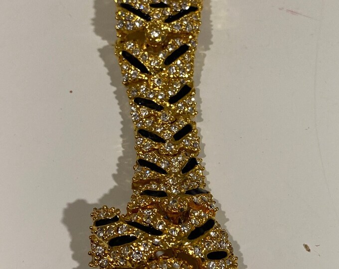 Vintage Tiger Shoulder Brooch Articulated Pin Gold Tone Enamel Green ...