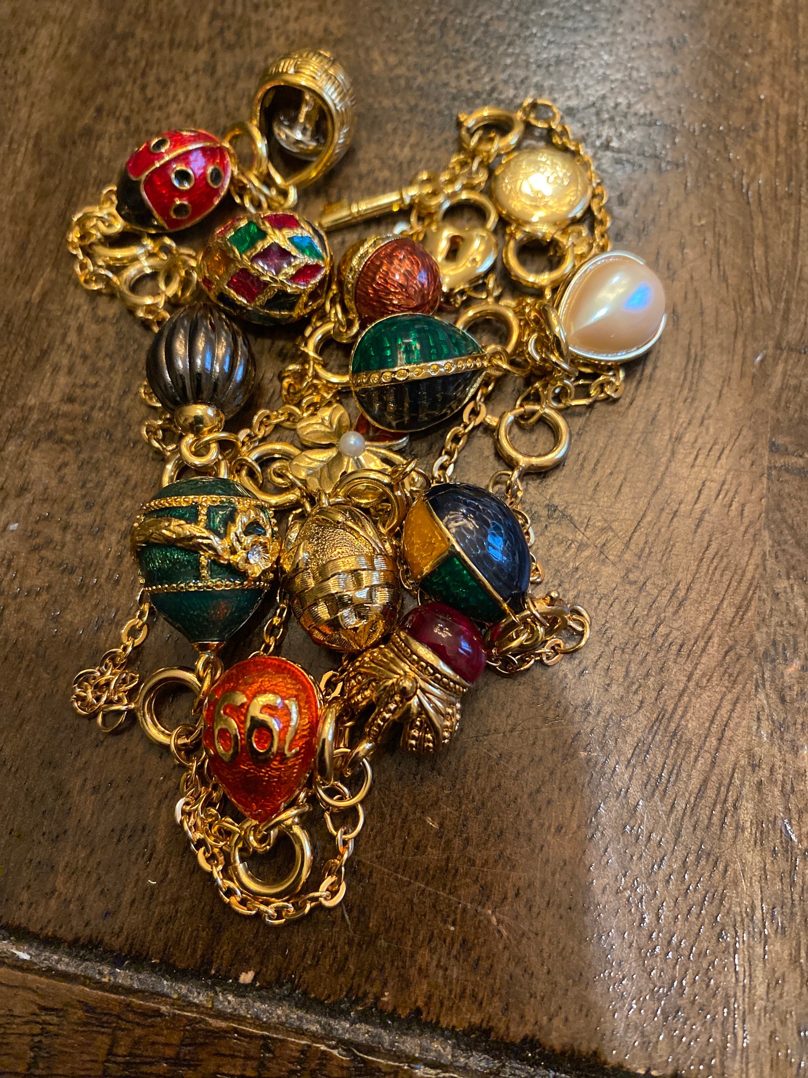 Joan Rivers Faberge Egg Inspired Pendant Charm Necklace, 12 Charms, 34 ...