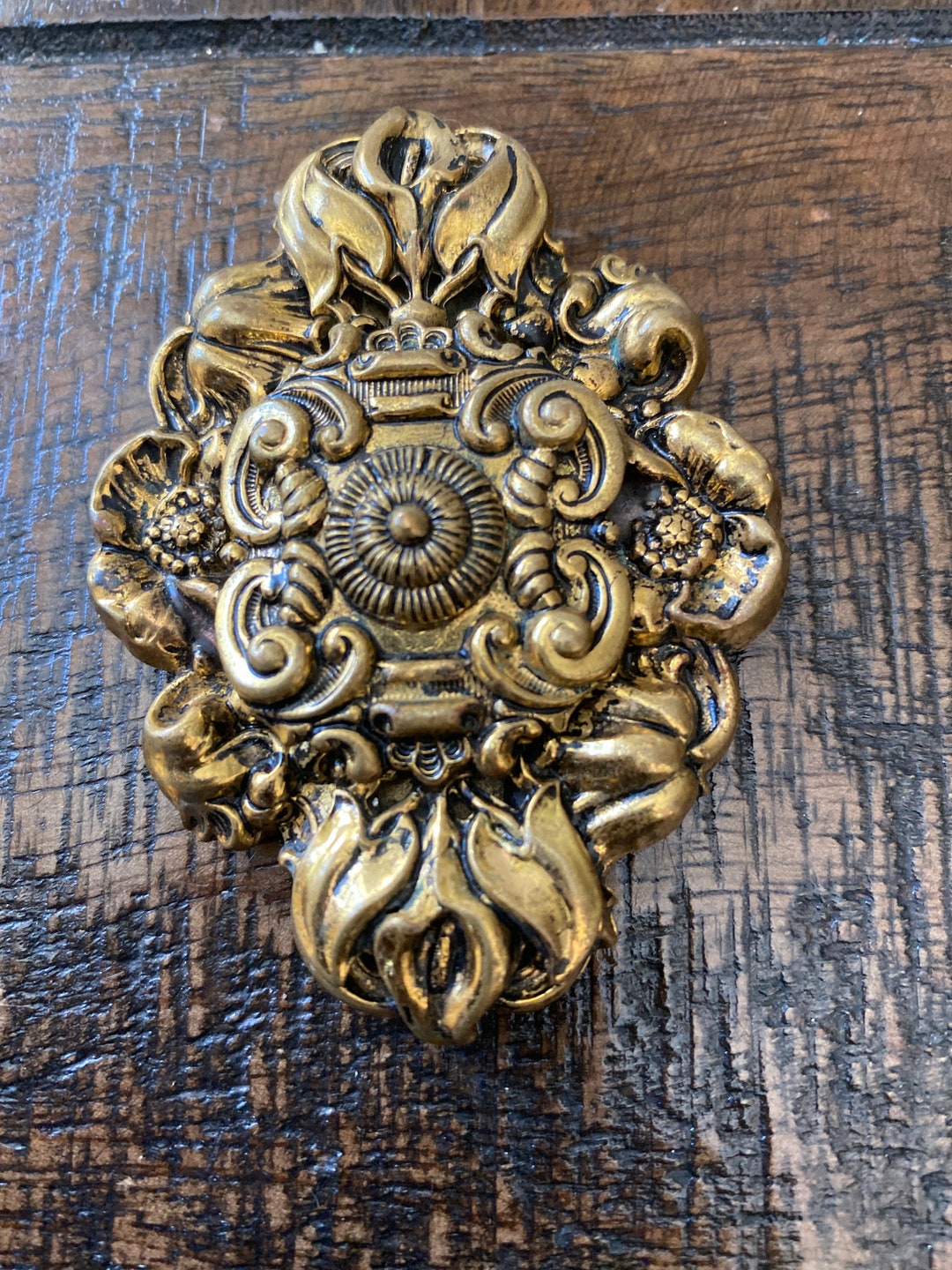Large Antique Art Victorian Brass Dress Clip Scarf Clip Gold Tone ...