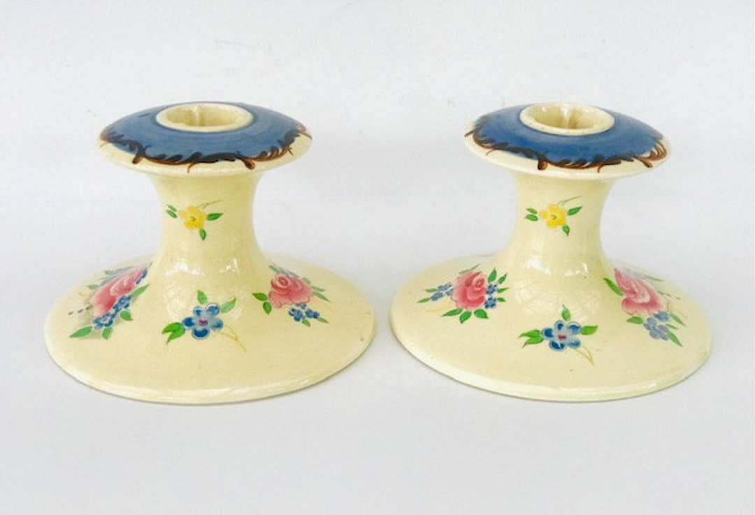 Rare Clarice Cliff Candlesticks Holders Set. Vintage Hand-painted ...