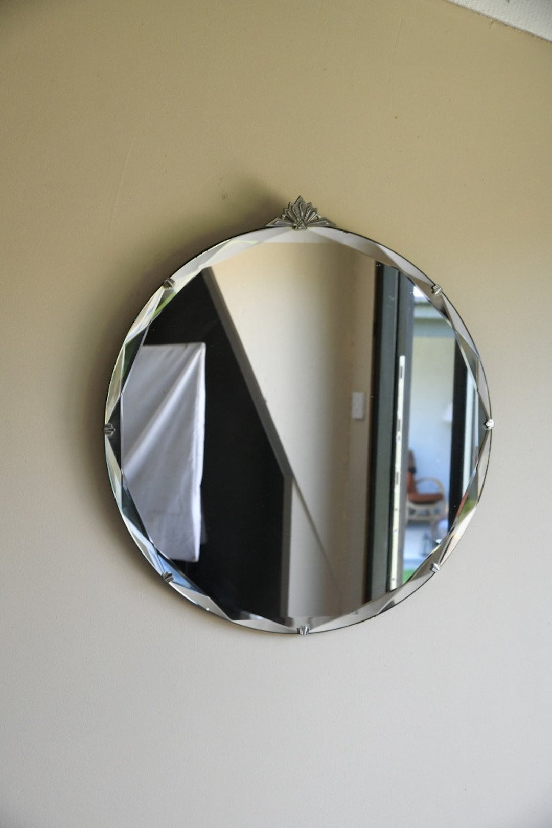 Vintage Large Round Bevel Edge Wall Mirror - Etsy