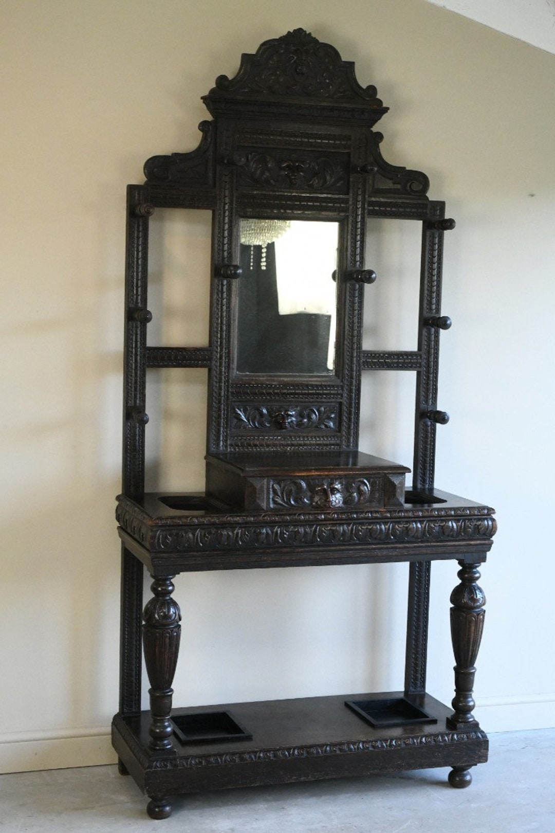 Antique Victorian Oak Hall Stand - Etsy