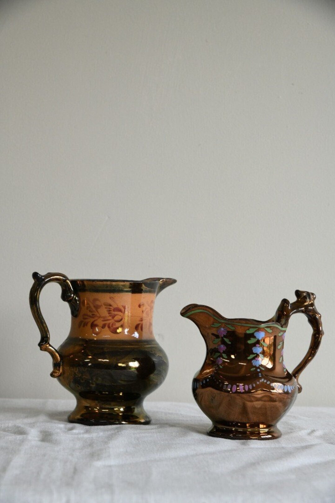 2 X Antique Victorian Copper Lustre Jugs - Etsy