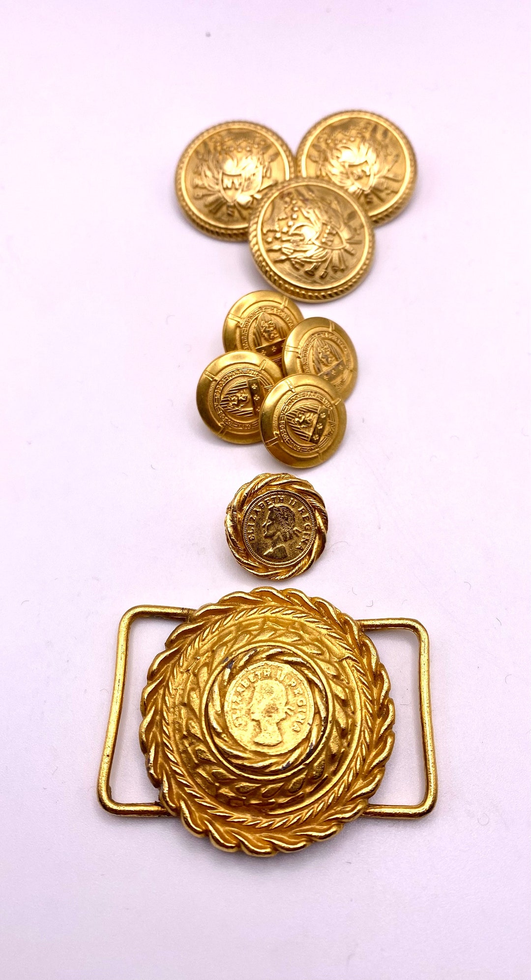 Vintage Buttons Gold Metal Plastic Dome Belt Buckle Coat of Arms - Etsy