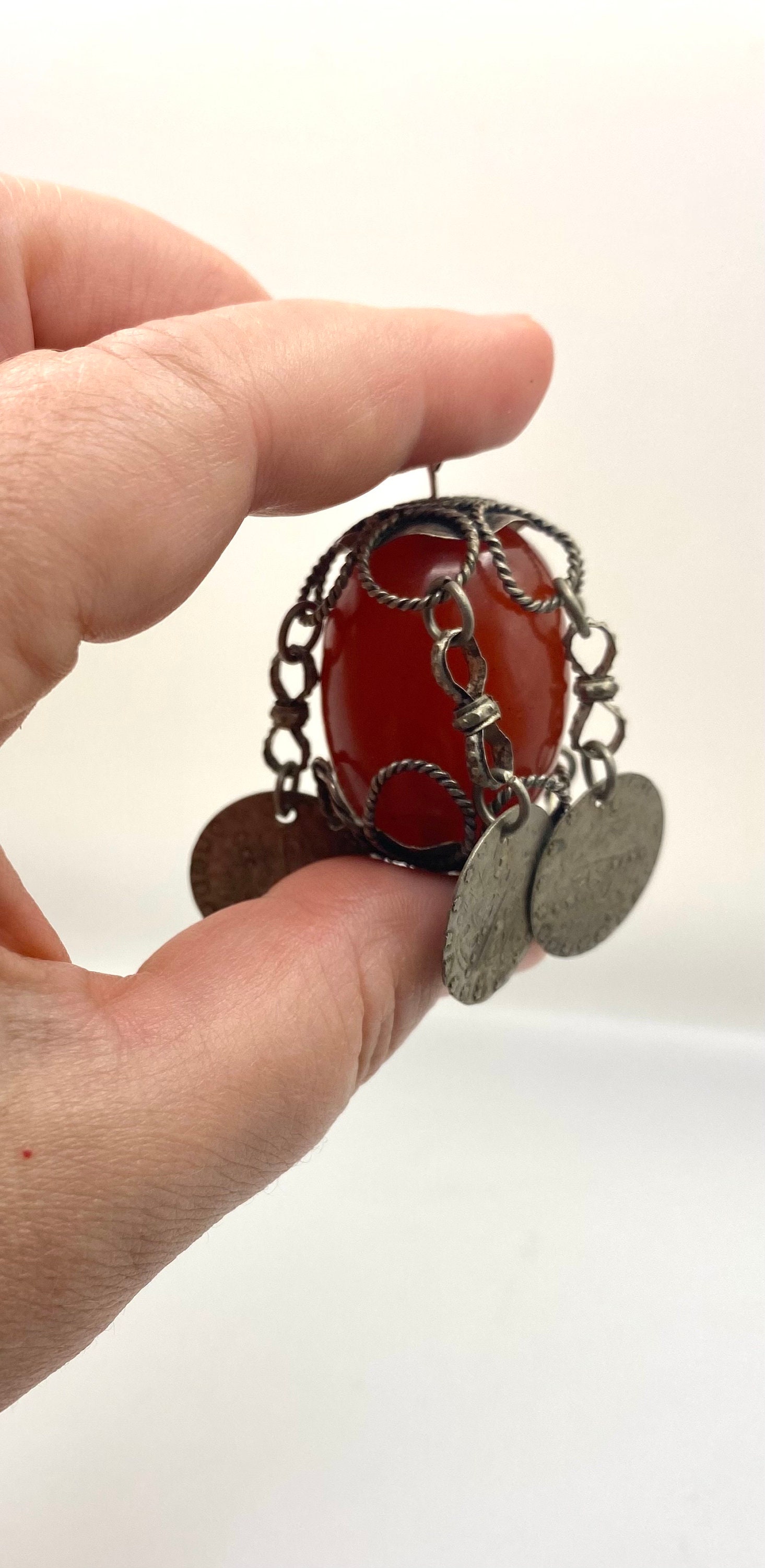 Vintage Coins Faux Amber Pendant Filigree Jewelry Yellow Plastic Ethnic ...