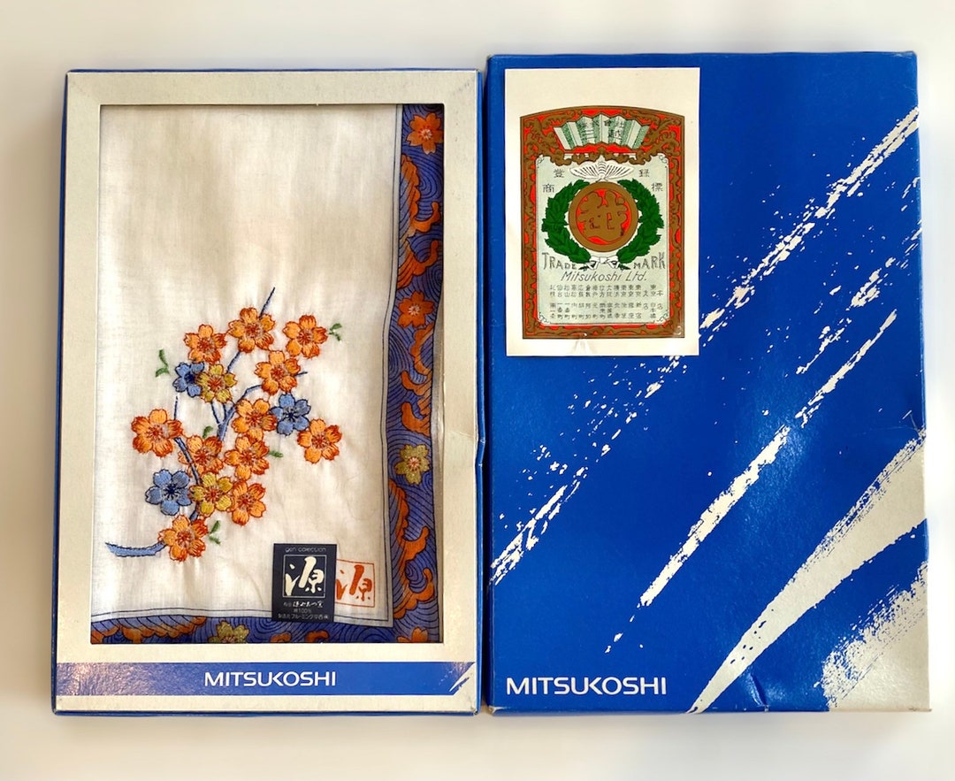 Vintage Mitsukoshi Handkerchief Hanky New Embroidered Original Box ...
