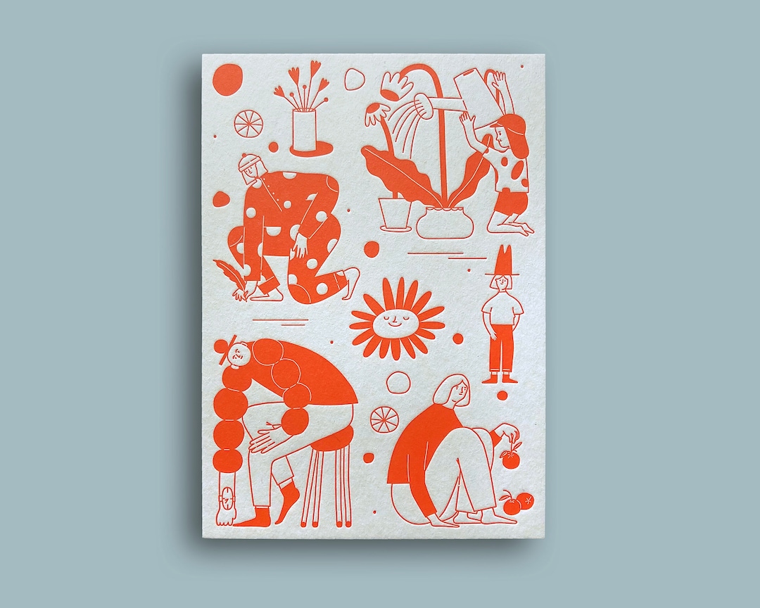 Letterpress Bright Red Card A5 - Etsy