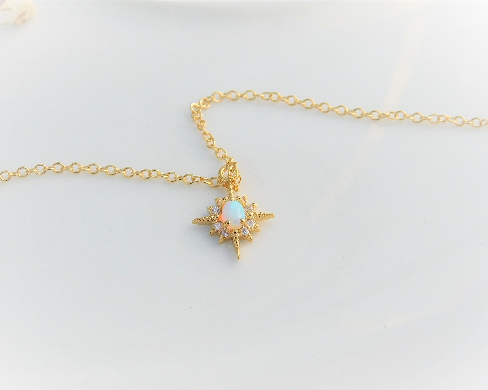 Muse Opal Necklace 14k Gold Filled Chain Opal North Star - Etsy
