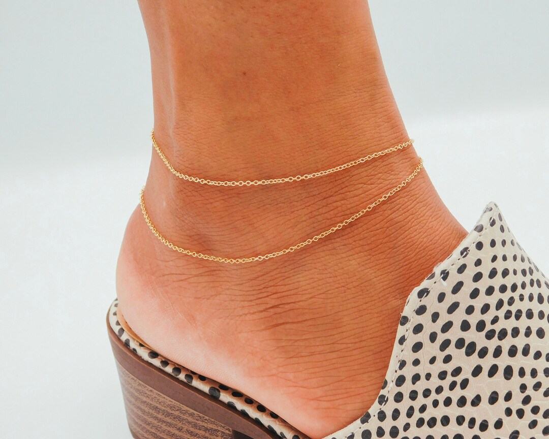 Double Strand Anklet, 14k Gold Filled Chain, Layered Anklets, Anklets ...