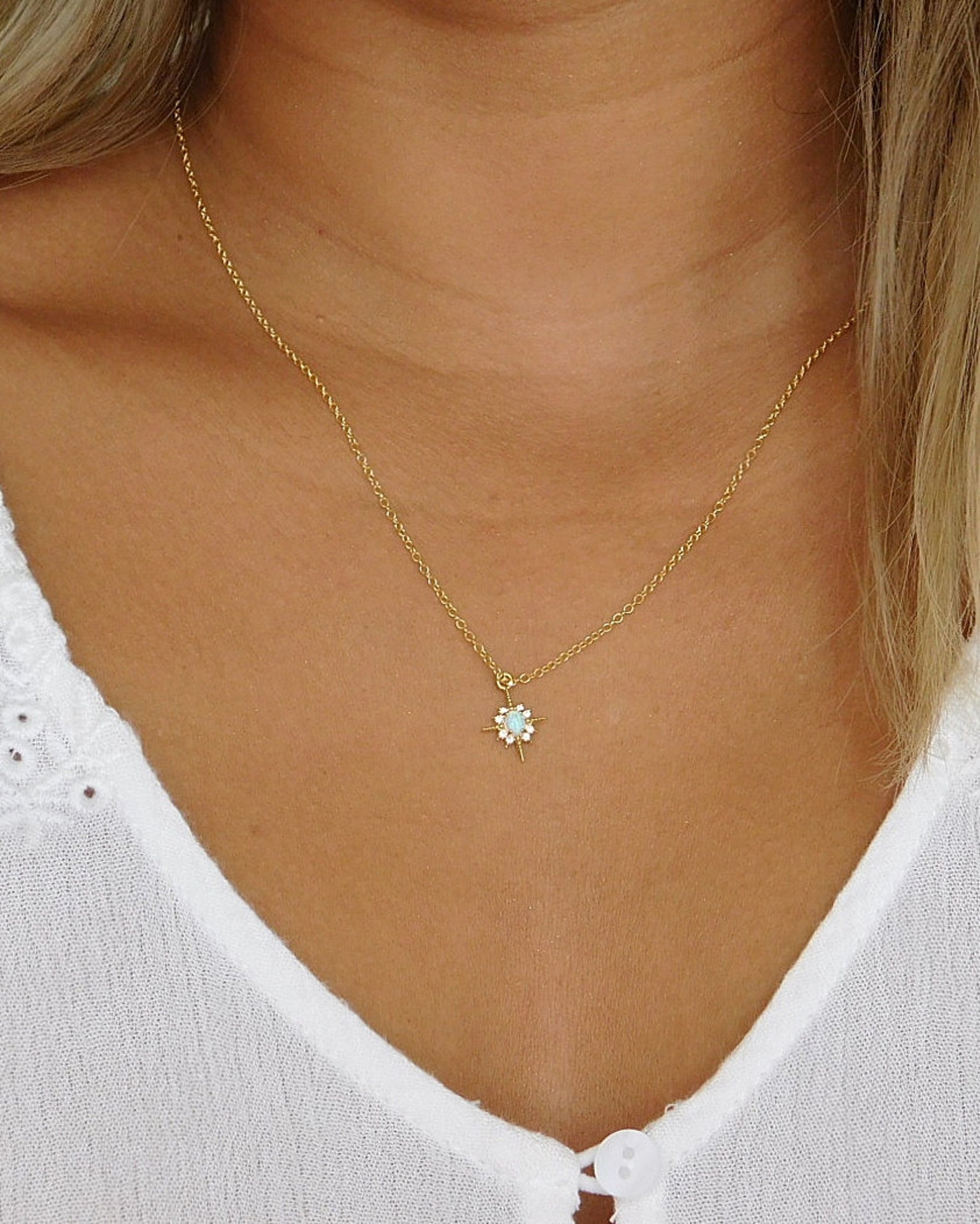 Muse Opal Necklace 14k Gold Filled Chain Opal North Star - Etsy