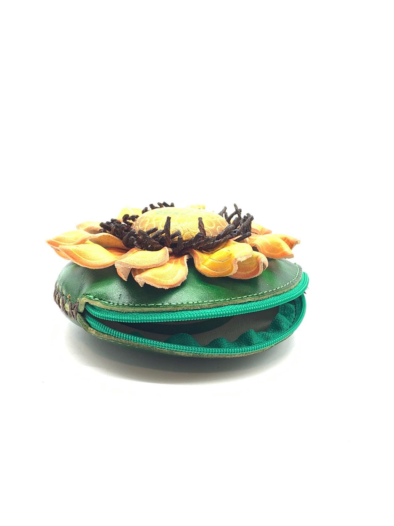 Handmade Leather Sunflower Money Coin Purse With Wrist Strap; Removable ...