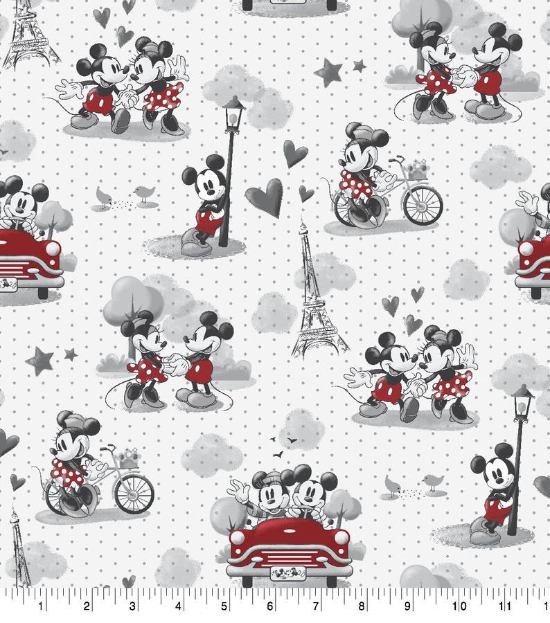 1/4 Yard Fat Quarter Disney Mickey & Minnie Mouse Cotton Fabric Vintage ...