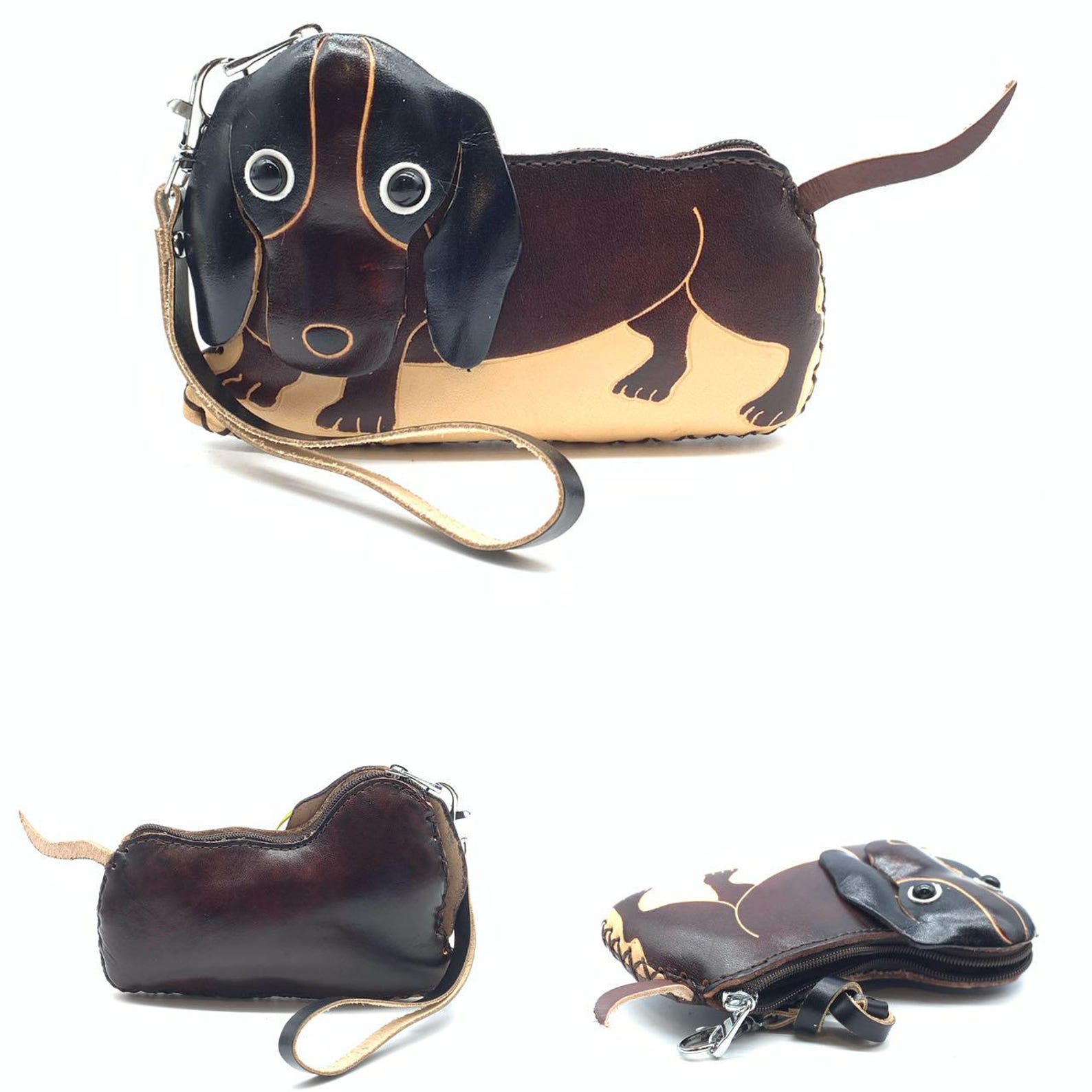 Handmade Vintage Genuine Leather 3D Dog Animal Dachshund Coin Purse ...