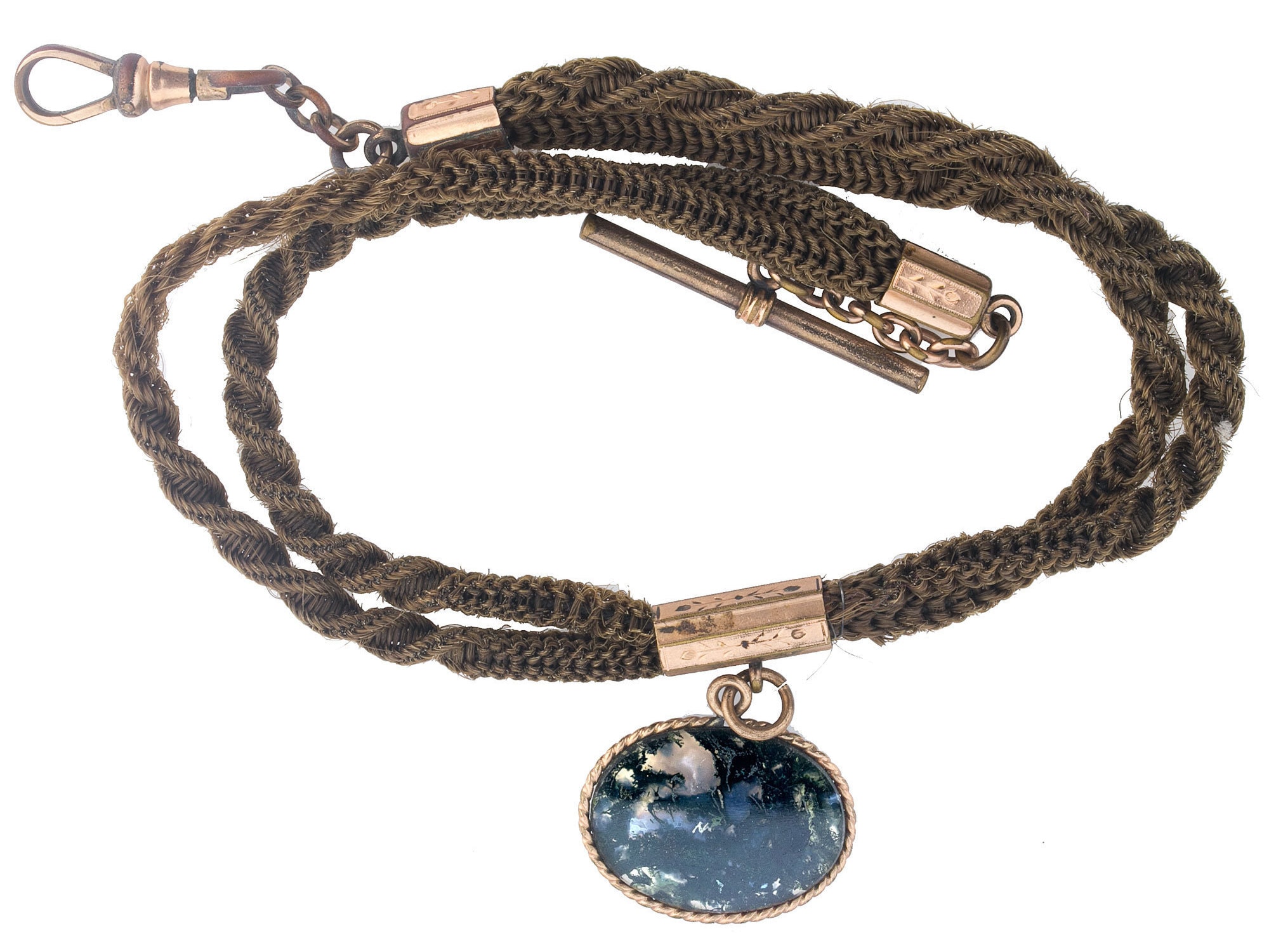 Antique Victorian Woven Hair Watch Chain With Moss Agate - Etsy