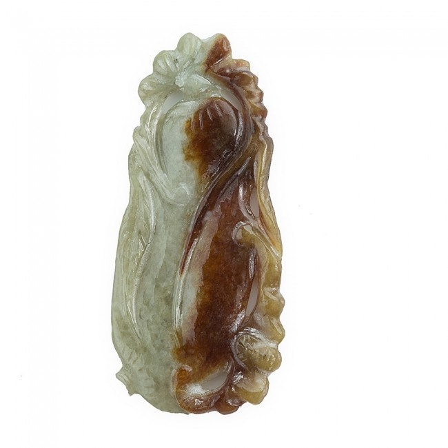 Vintage Carved Green and Rust Red Jade Pendant in Shape of a - Etsy
