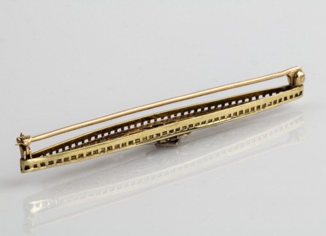 Art Deco 14k White and Yellow Gold Bar Pin With Diamond. - Etsy