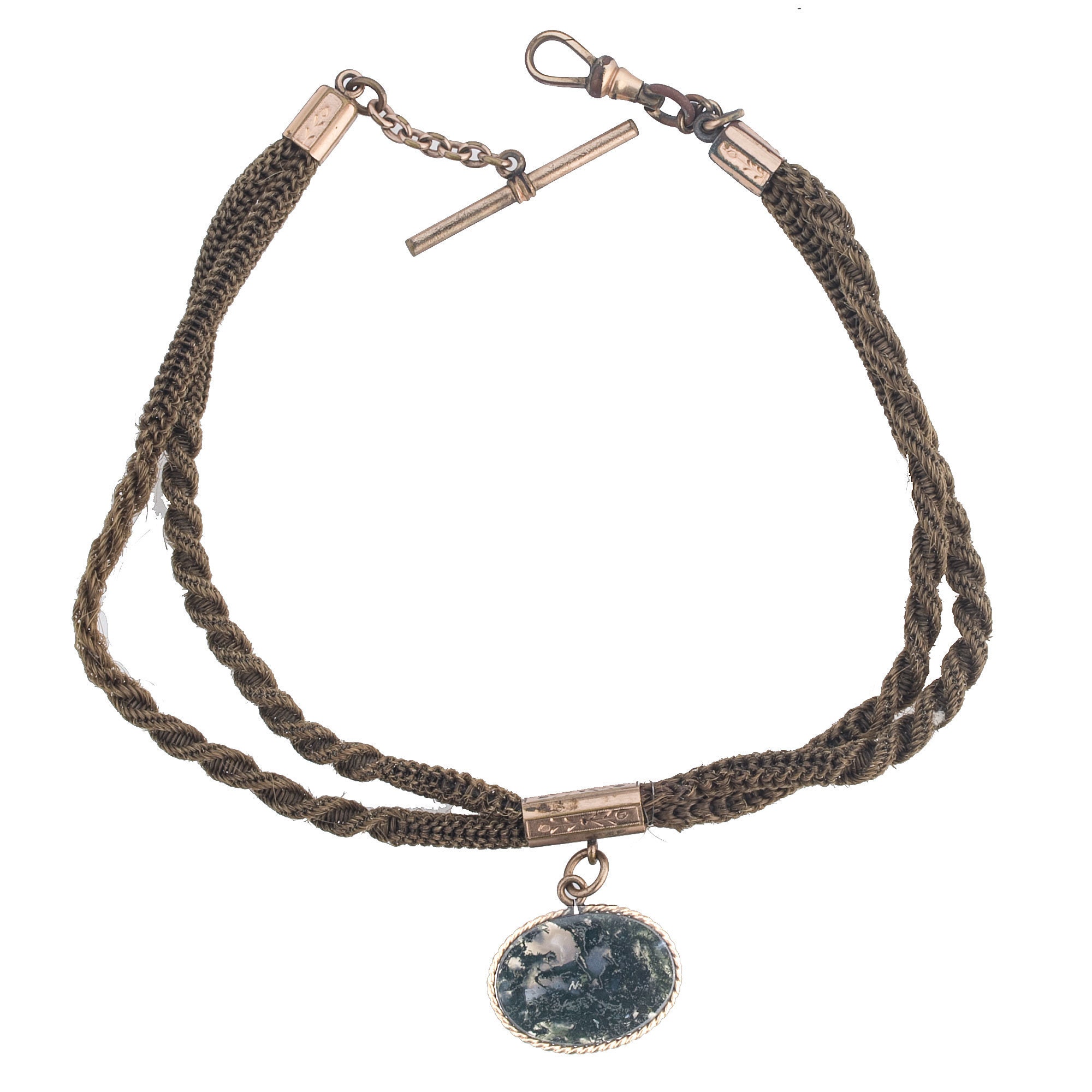 Antique Victorian Woven Hair Watch Chain With Moss Agate - Etsy