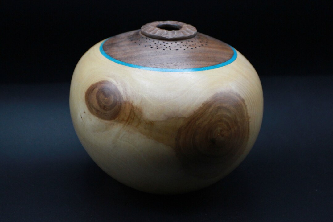 Maple Vessel With Turquoise and Carved Detail - Etsy