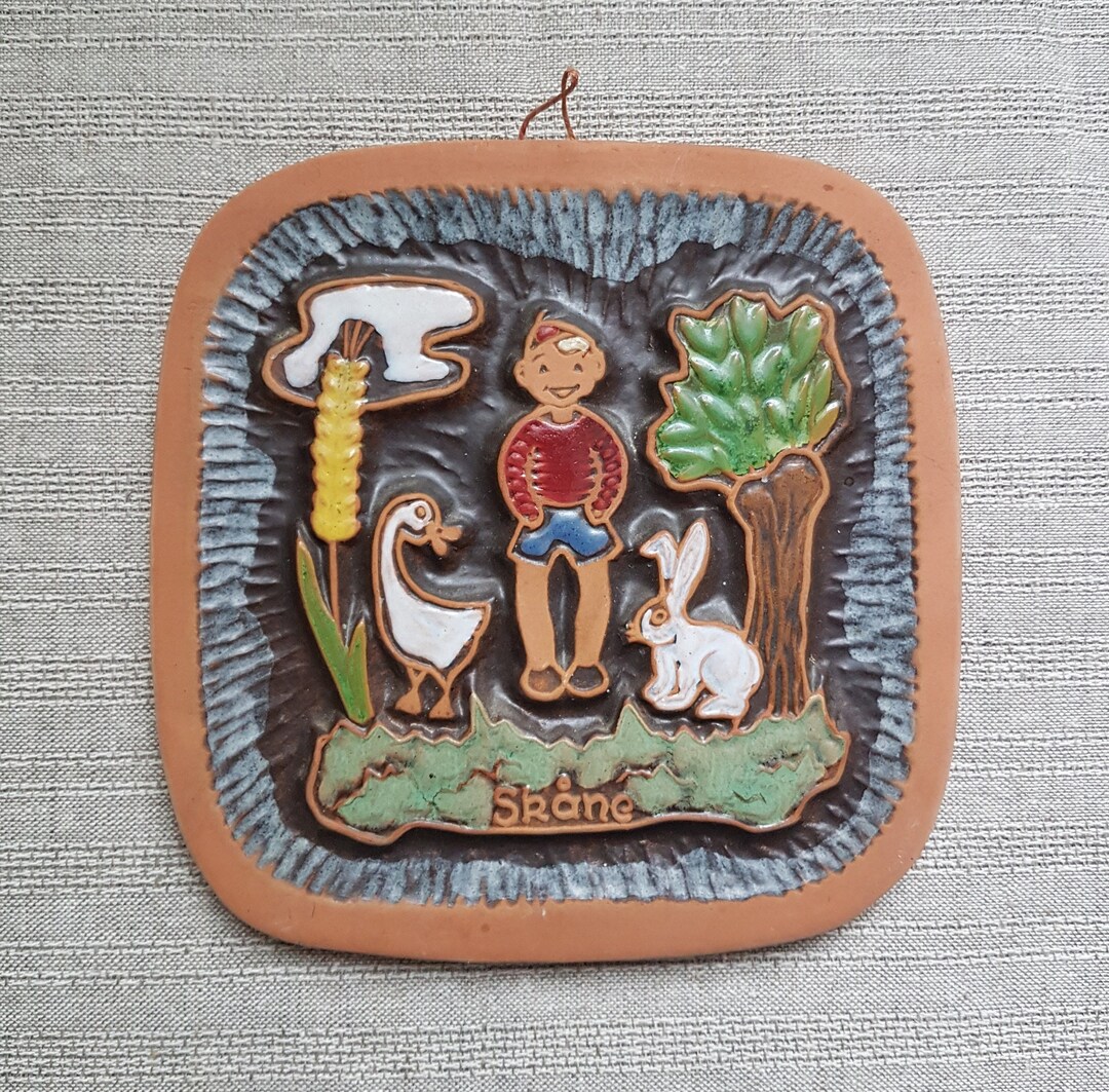 Swedish Vintage Ceramic Wall Hanging Tile SKANE by Berth Ferdinand ...
