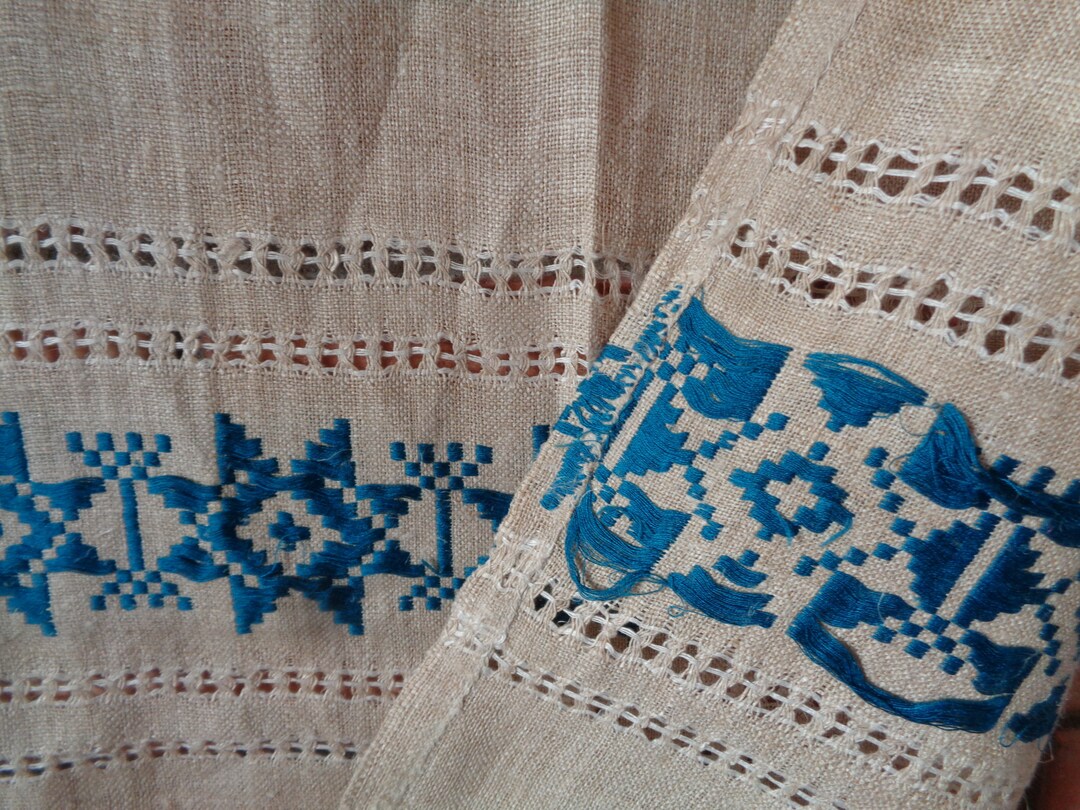 Swedish Vintage Ecru Linen Curtain With Blue Nordic Patterns W25x 37 - Etsy