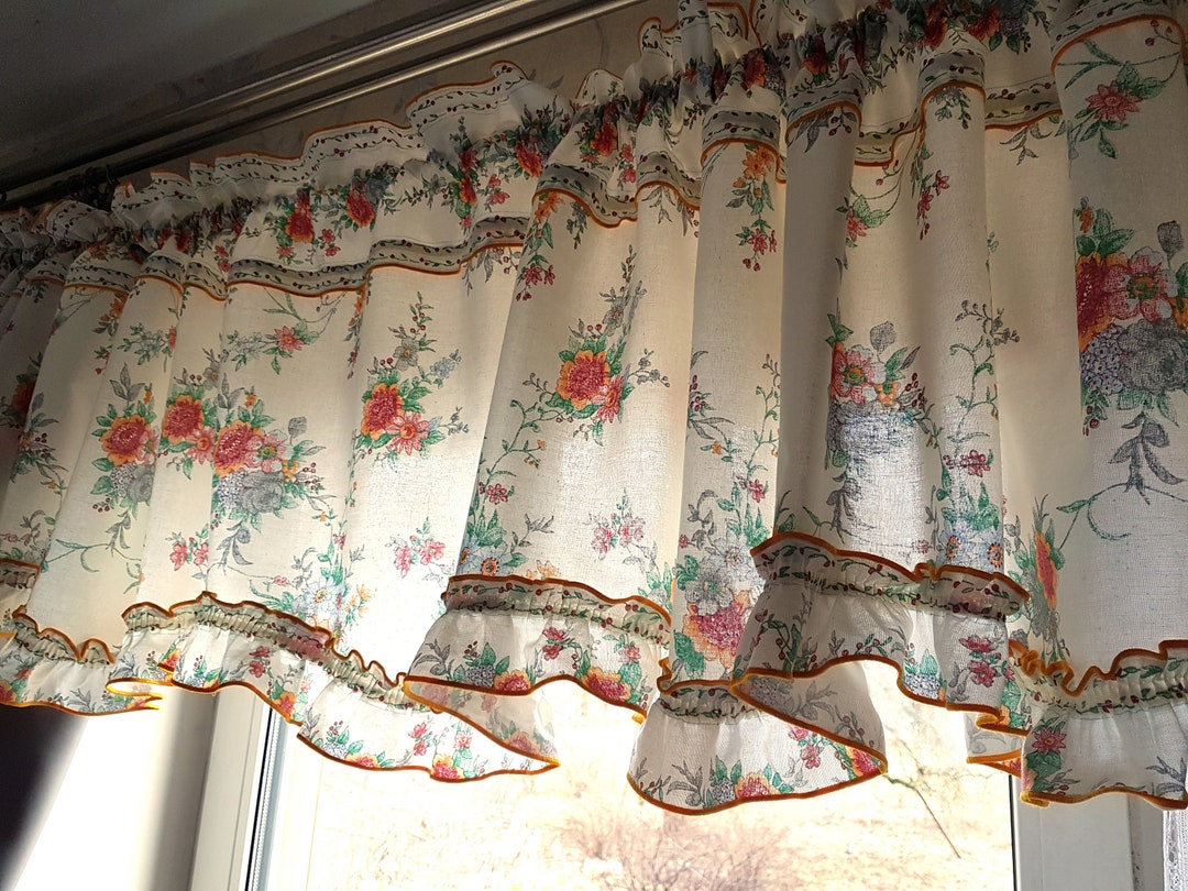 Kitchen Curtain With Floral Print and Frills W113" X H18" - Etsy