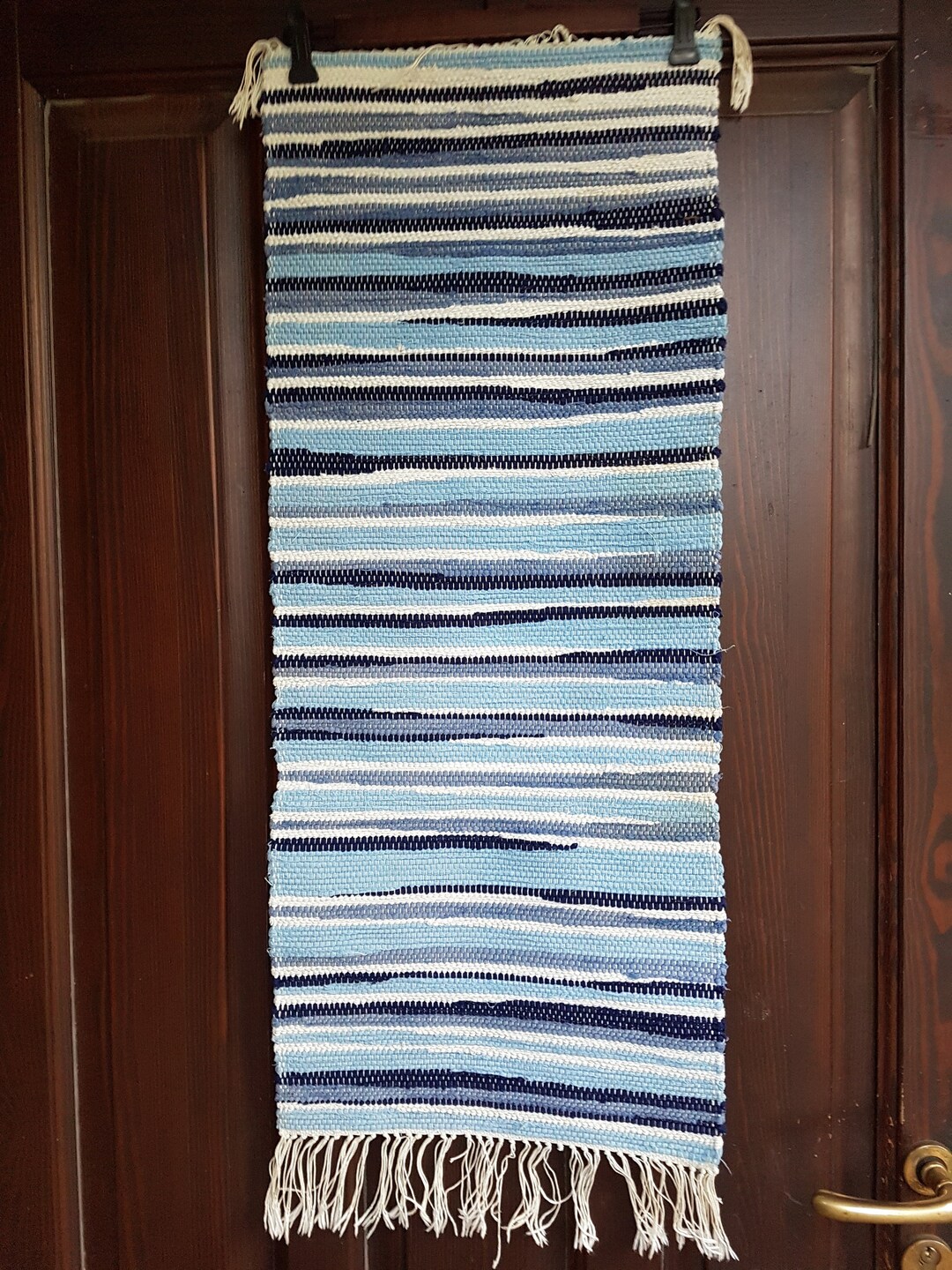 Swedish Vintage Rag Rug 14"x 35" White & Blue Striped Rug - Etsy