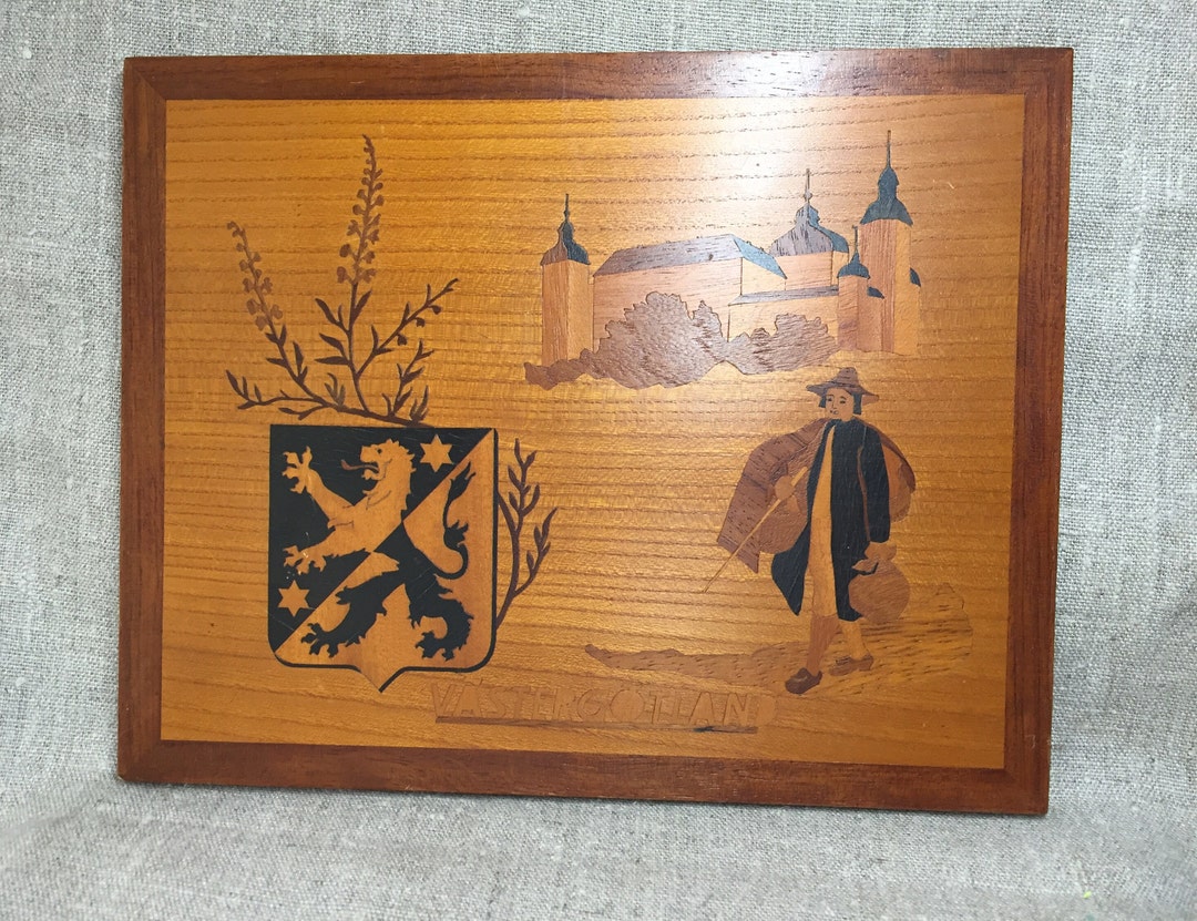 Swedish Vintage Bohus Intarsia Picture "västergötland" W26.5cm X H21c ...