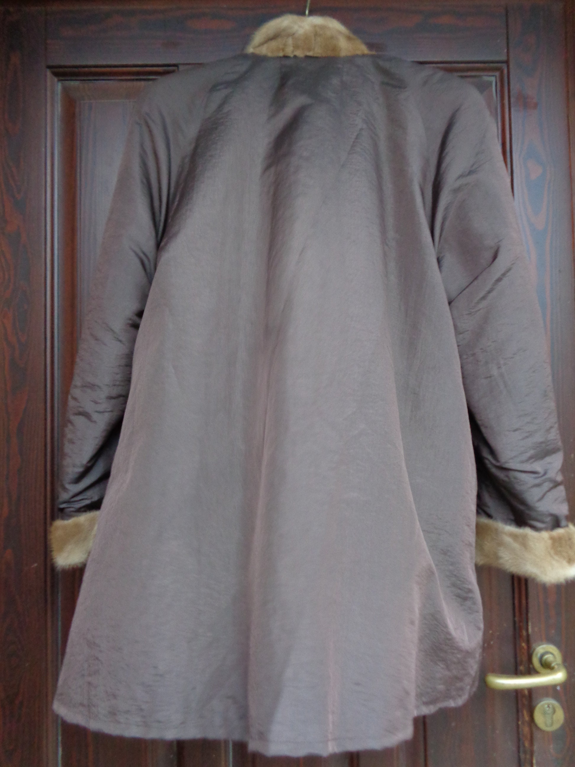 German Vintage Coat Brown Fabric & Real Fur Coat Size L/ XL - Etsy