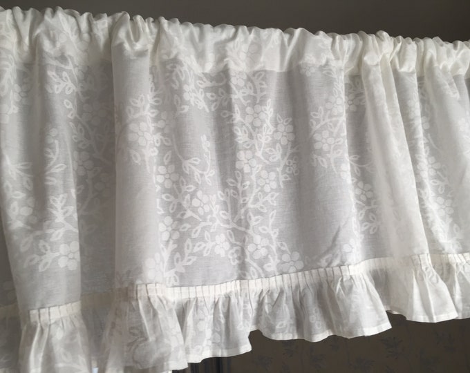 Swedish Vintage White Kitchen Curtain With WHITE Print and Frill H16"x ...