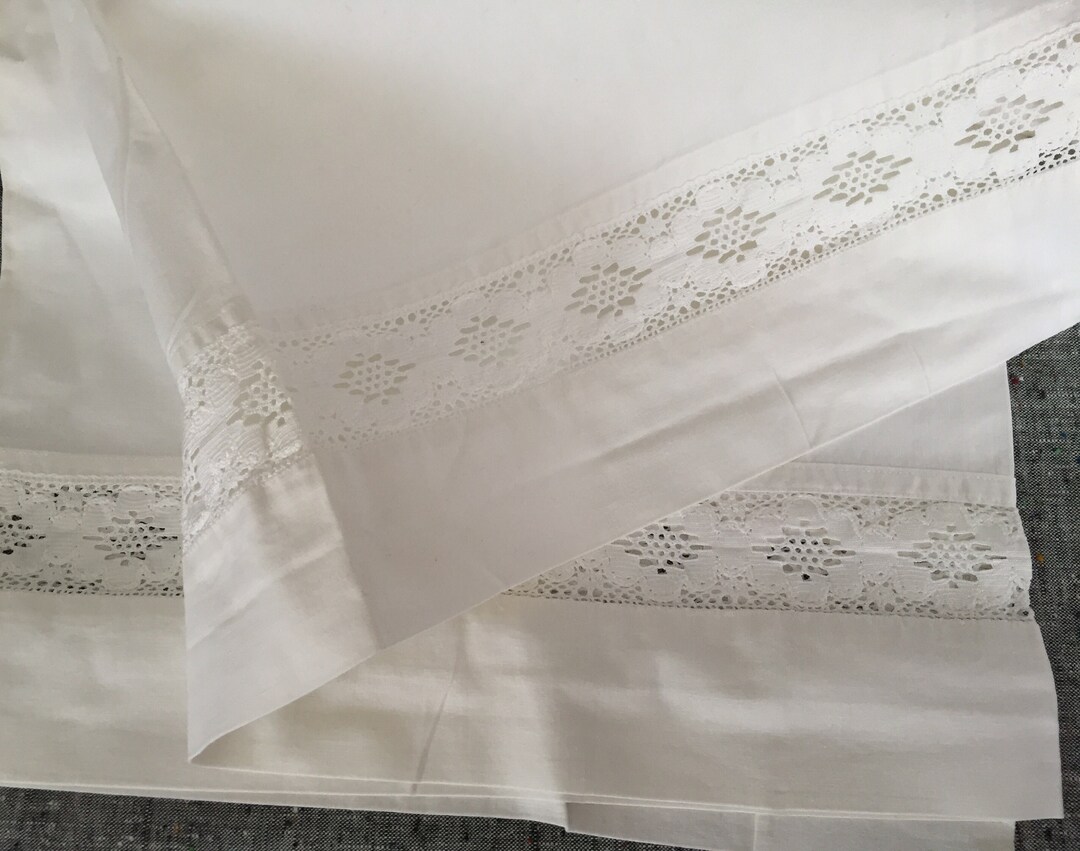 Swedish Vintage Bed Sheet With Lace W57 X L100 White Cotton Flat Sheet ...