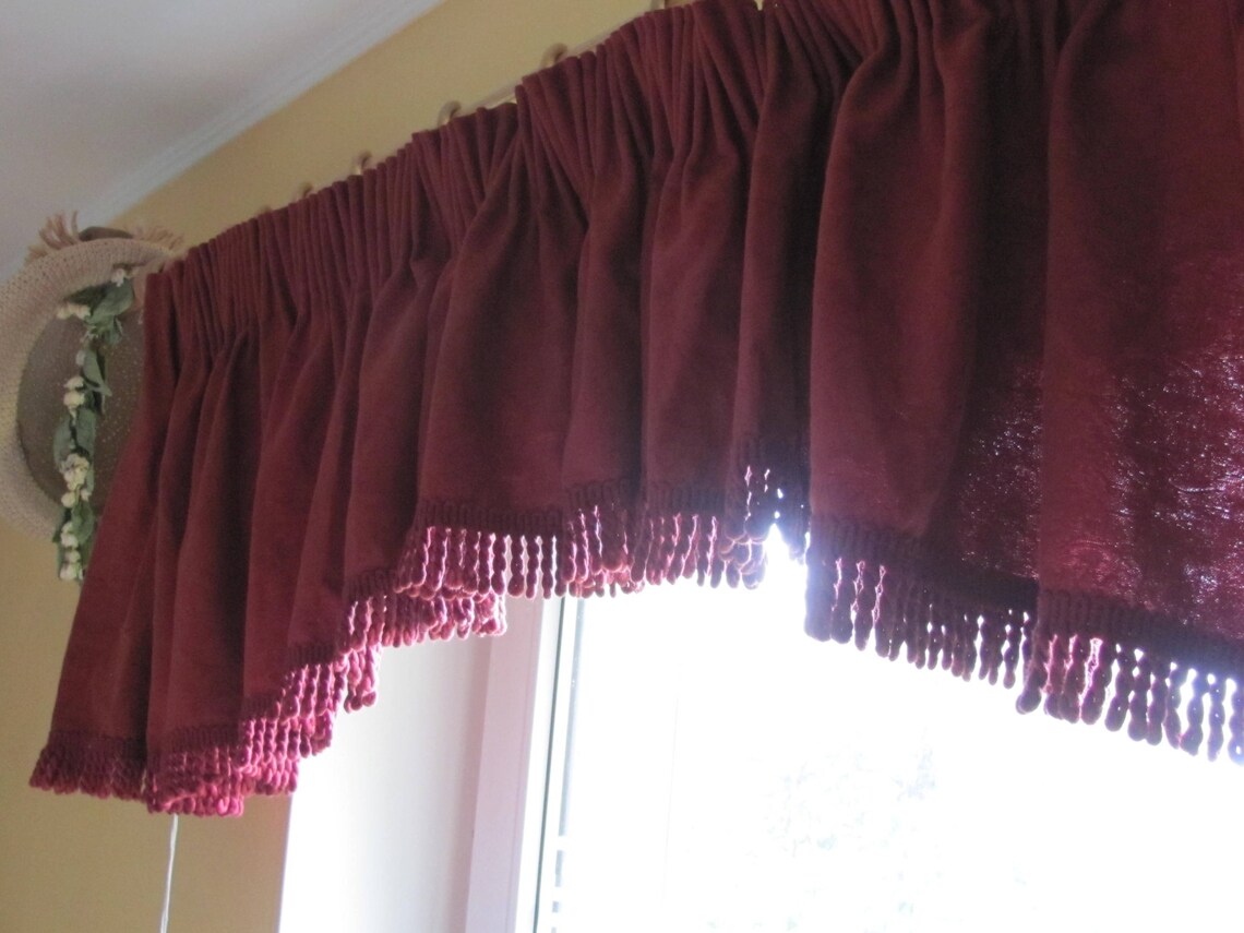 Vintage Curtain Dark Red 100% Cotton Valance Extra Long - Etsy
