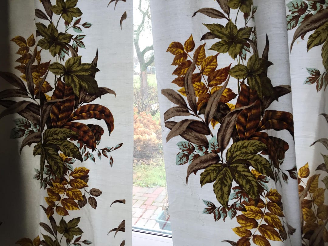 Pair of 70s Vintage Curtain Panels With Leaves 2 X W47"x L79" Earth ...