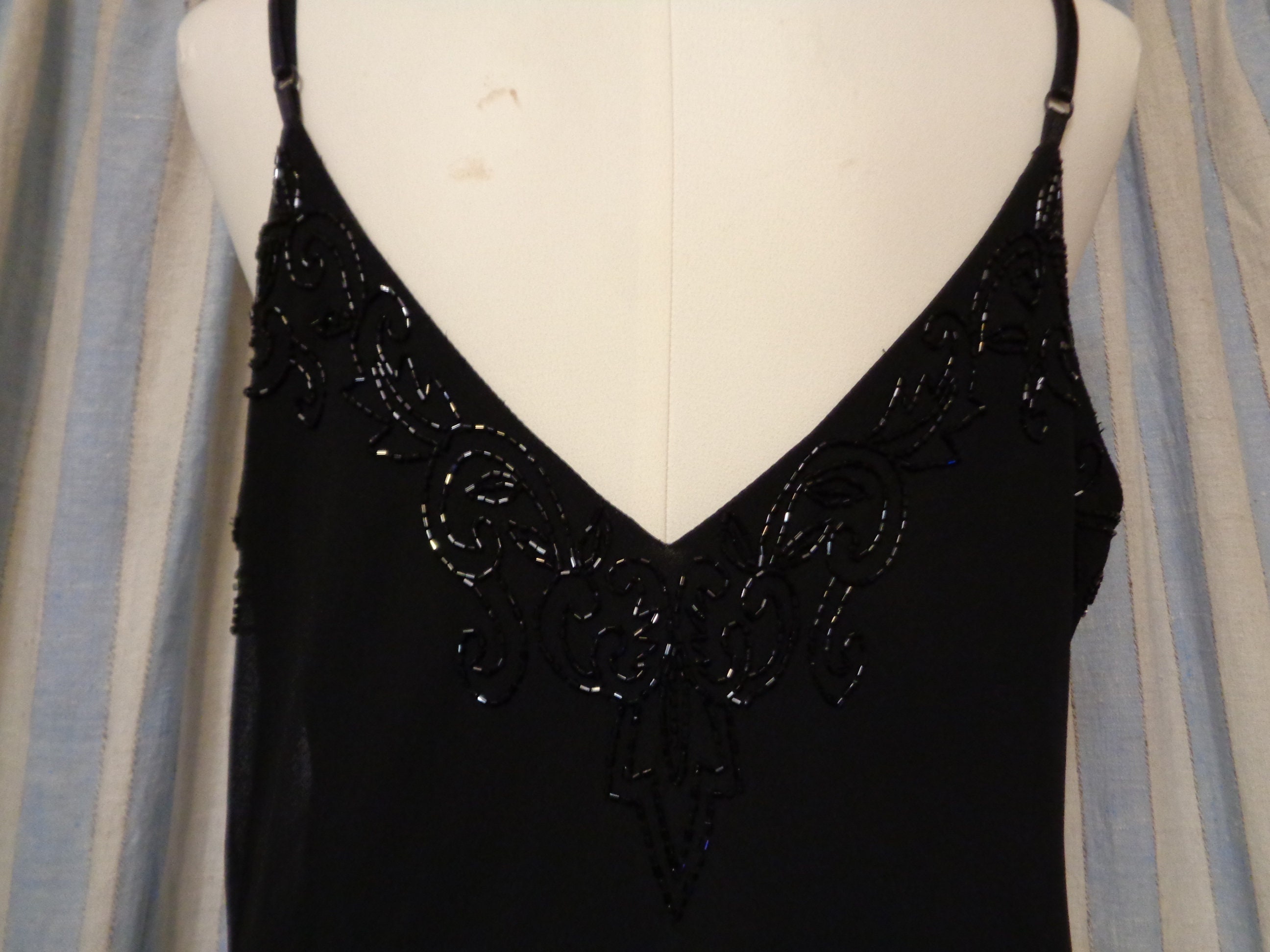 Black Beaded Dress JMD Vintage Evening Dress Size M/L; Sleeveless Strap ...